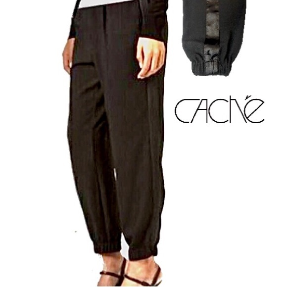 Cache | Pants & Jumpsuits | Cache Black Crepe Joggers Pants Side Satin ...